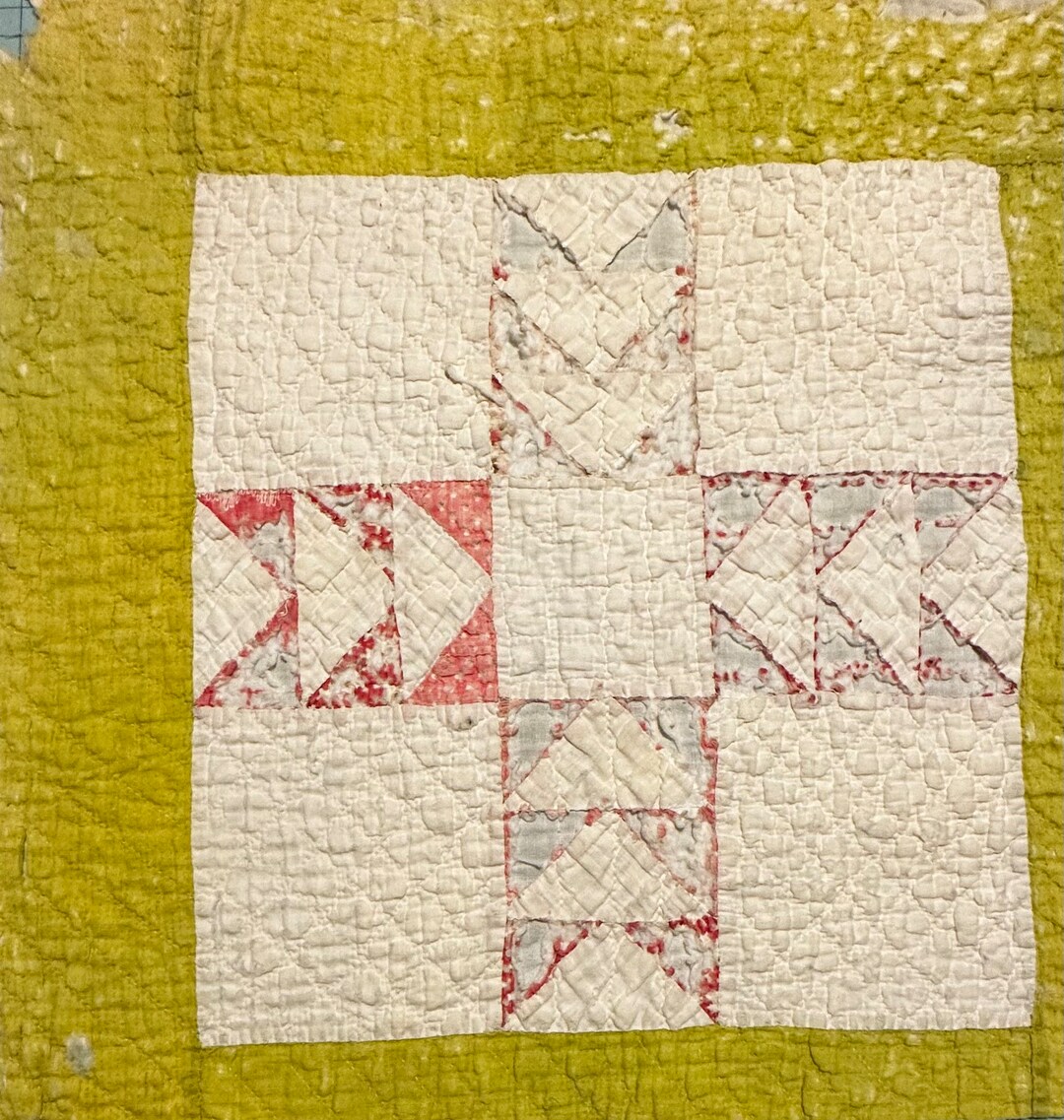 Vintage Cutter Quilt Piece 17 X 17 Nice Quilting Green Beige Red Tattered 3 Etsy