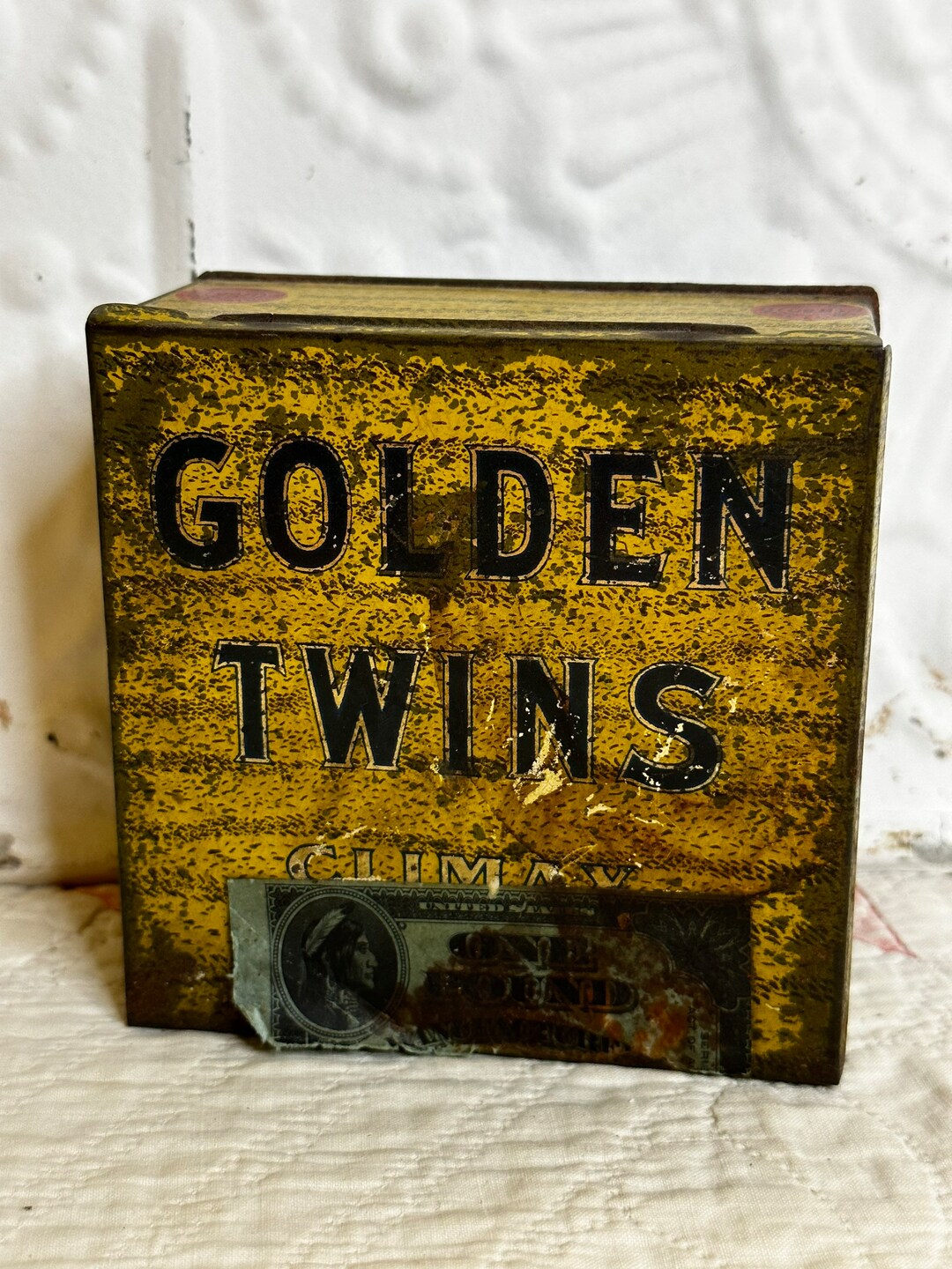 Vintage Golden Twins Climax Tobacco Tin Lorillard Plug W/one Pound Tax ...