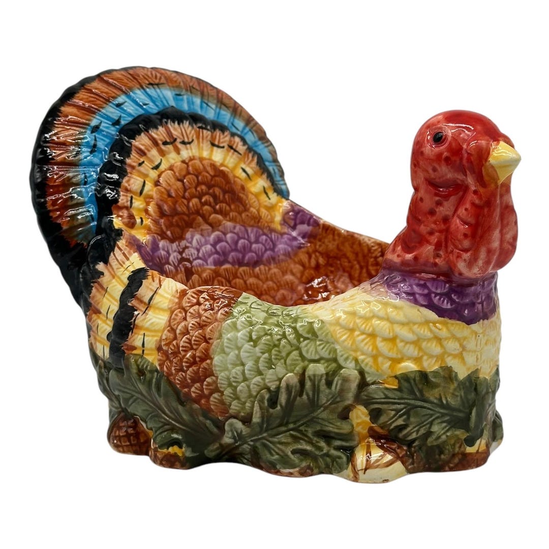 Vintage Ceramic Turkey Shaped Serving Bowl Thanksgiving Table Decor 6.5 ...