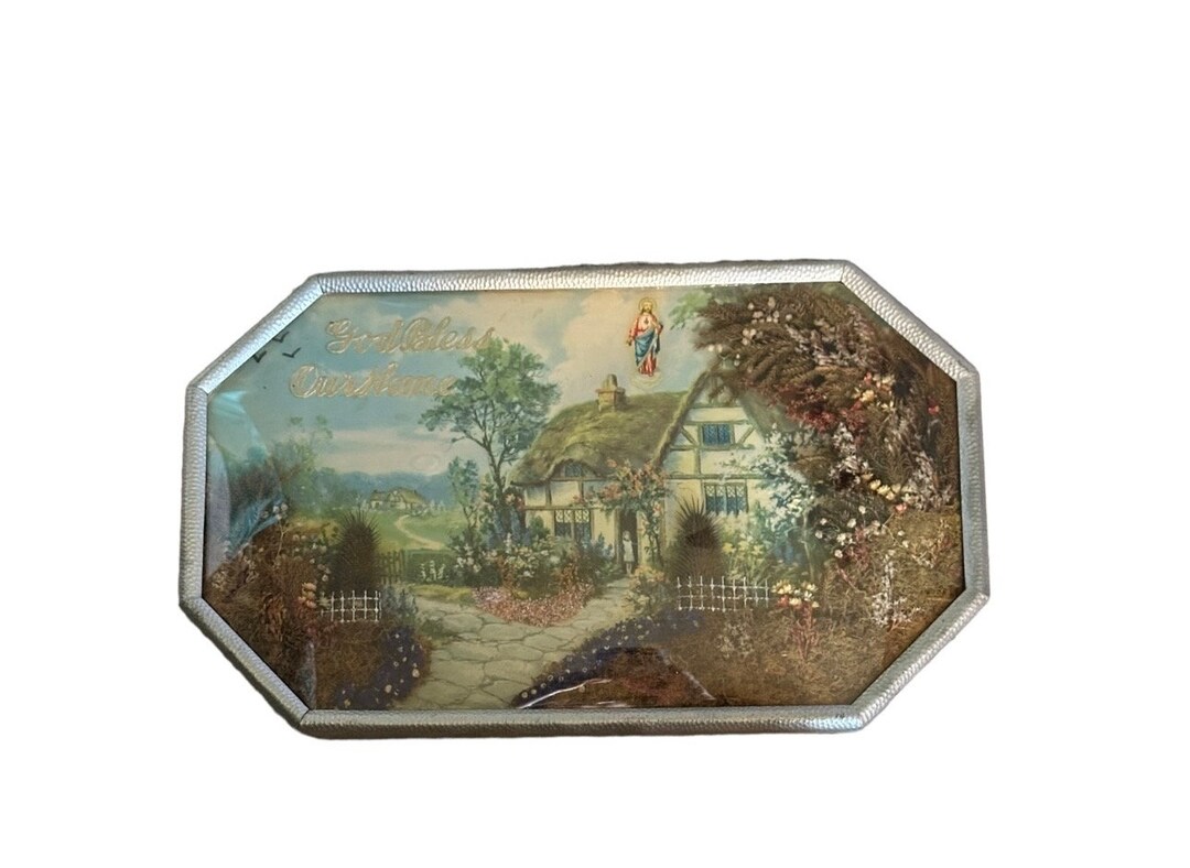 Vintage Convex Bubble Glass Framed Diorama God Bless Our Home Wall Art ...