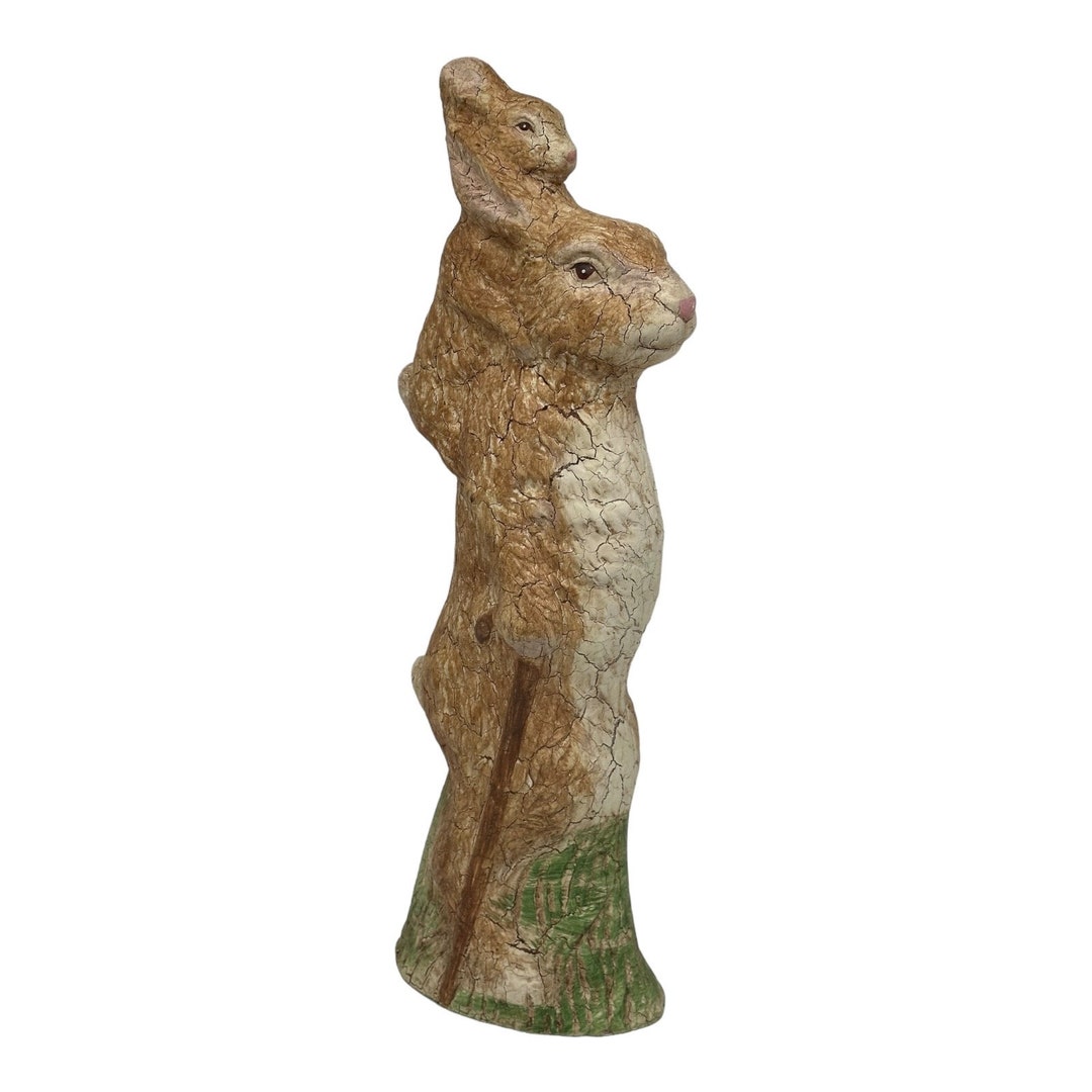 Vintage Paper Mache Rabbit Mama & Baby Walking Tall Crackled Easter ...