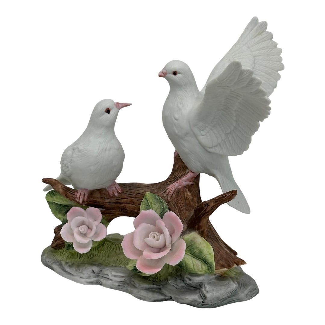 Vintage Porcelain White Doves Branch With Pink Dogwood Flowers 6.5 Tall ...