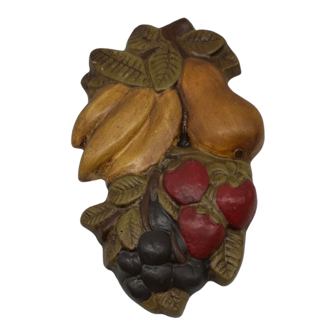 Vintage Plaster Chalkware Fruit Wall Plaque Kitchen Decor Hand Painted ...
