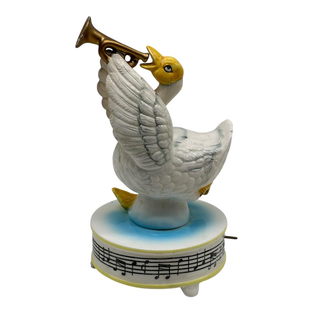 Vintage 1979 BURMAN & ANDERSON Music Box Goose Duck Playing Trumpet 8. ...