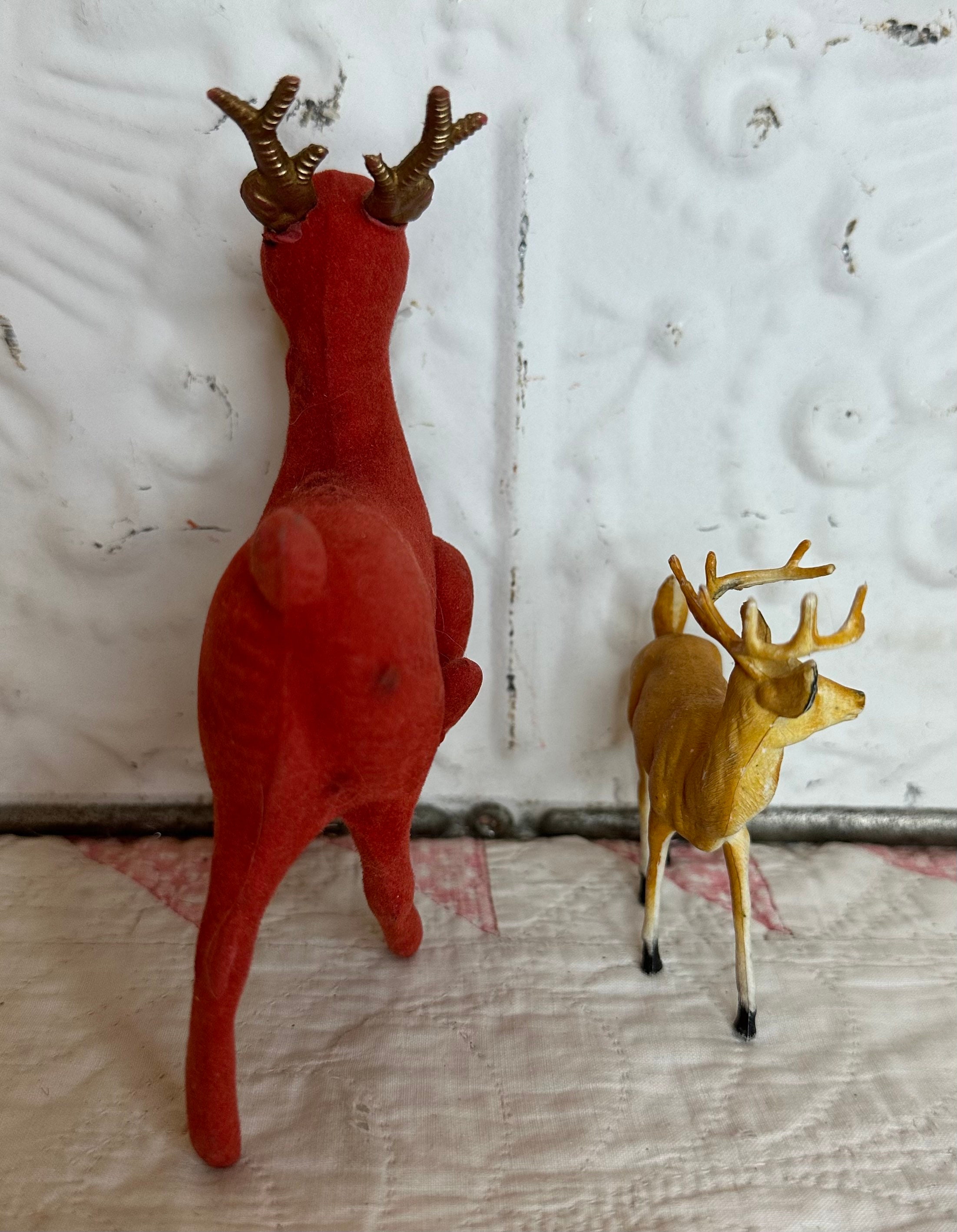 Vintage Red Velvet Deer Reindeer & Plastic Buck Christmas - Etsy