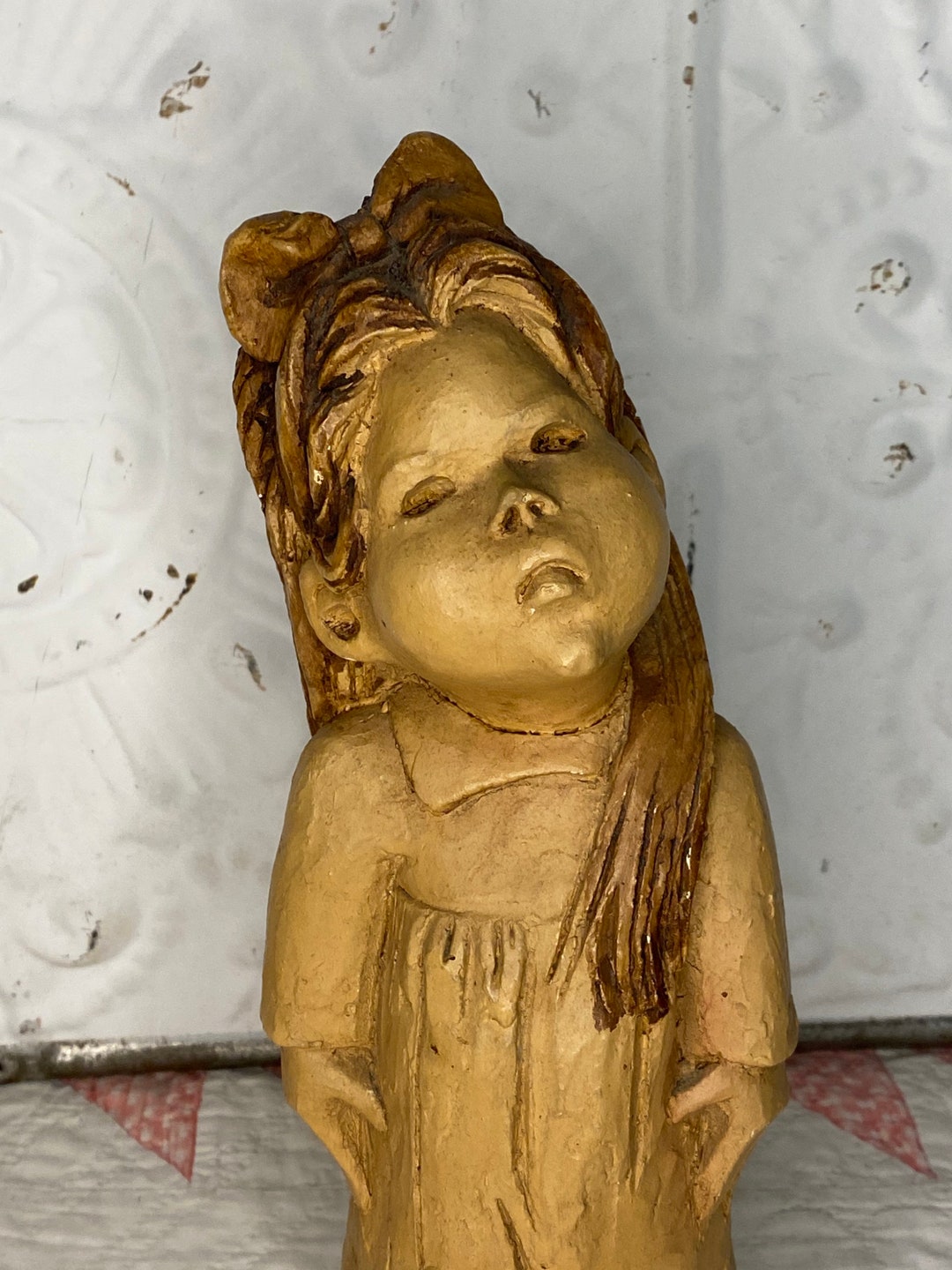 Vintage Lee Bortin Originals Gazing Girl With Bow Figurine Tan - Etsy