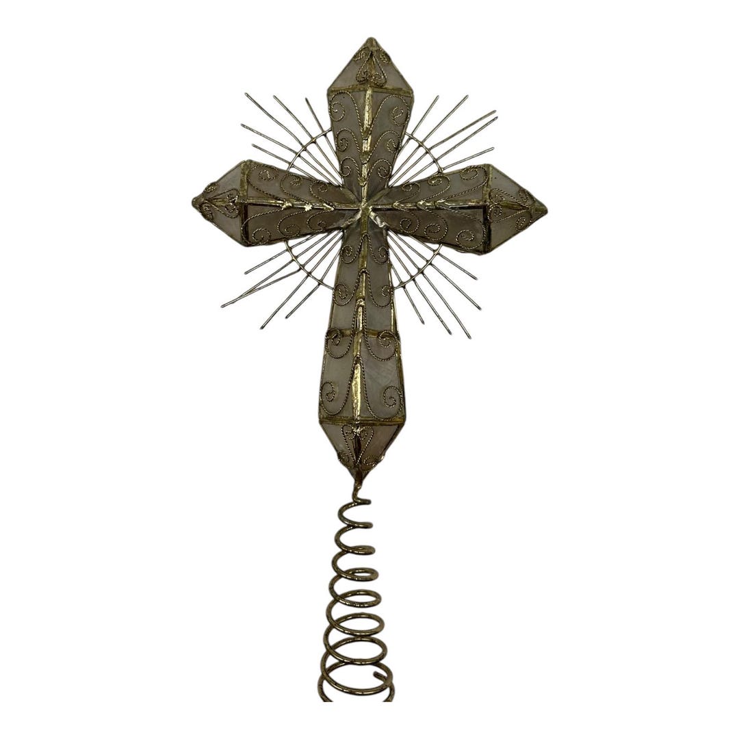 Vintage Brass & Capiz Shell Cross Tree Topper 12 Christmas Holiday ...