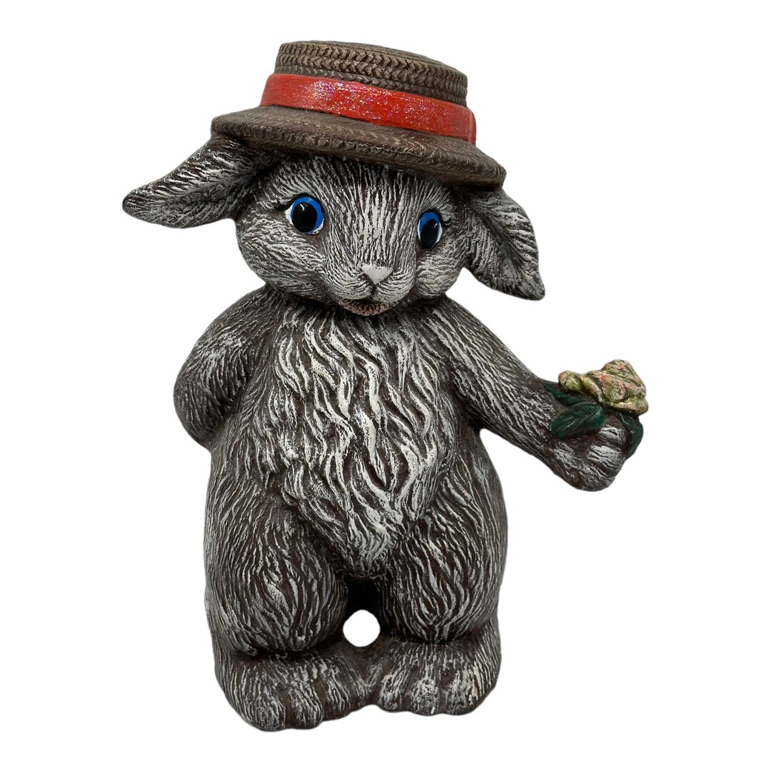 Vintage Ceramic Bunny Rabbit Holding Flowers Hand Painted Easter ...