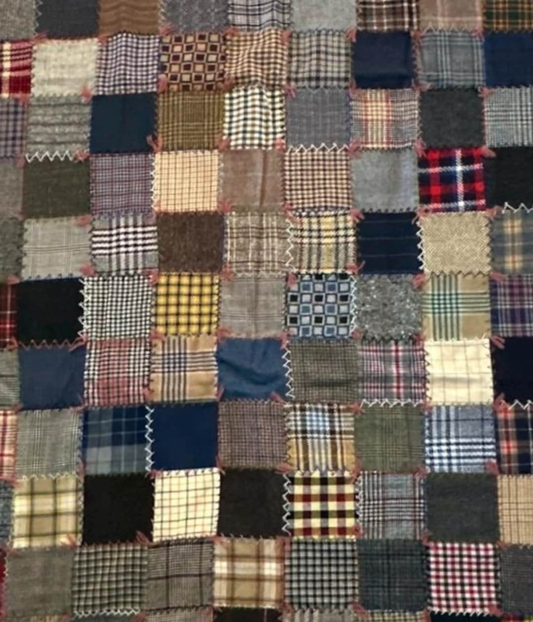 Antique Vintage Beautiful Handmade Wool Patchwork Quilt Tied Long 43” X ...