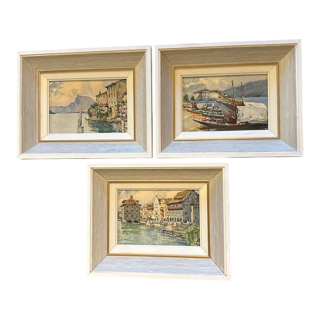 Vintage Set of 3 MCM Art Prints in Small Wooden Frames 8.5”x7.75 ...
