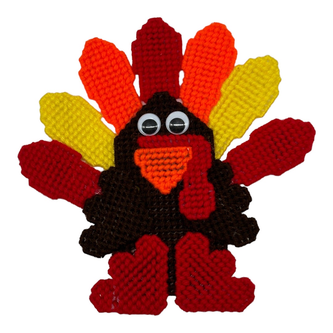 Vintage 7.5 Thanksgiving Turkey Plastic Canvas Needlepoint Completed ...