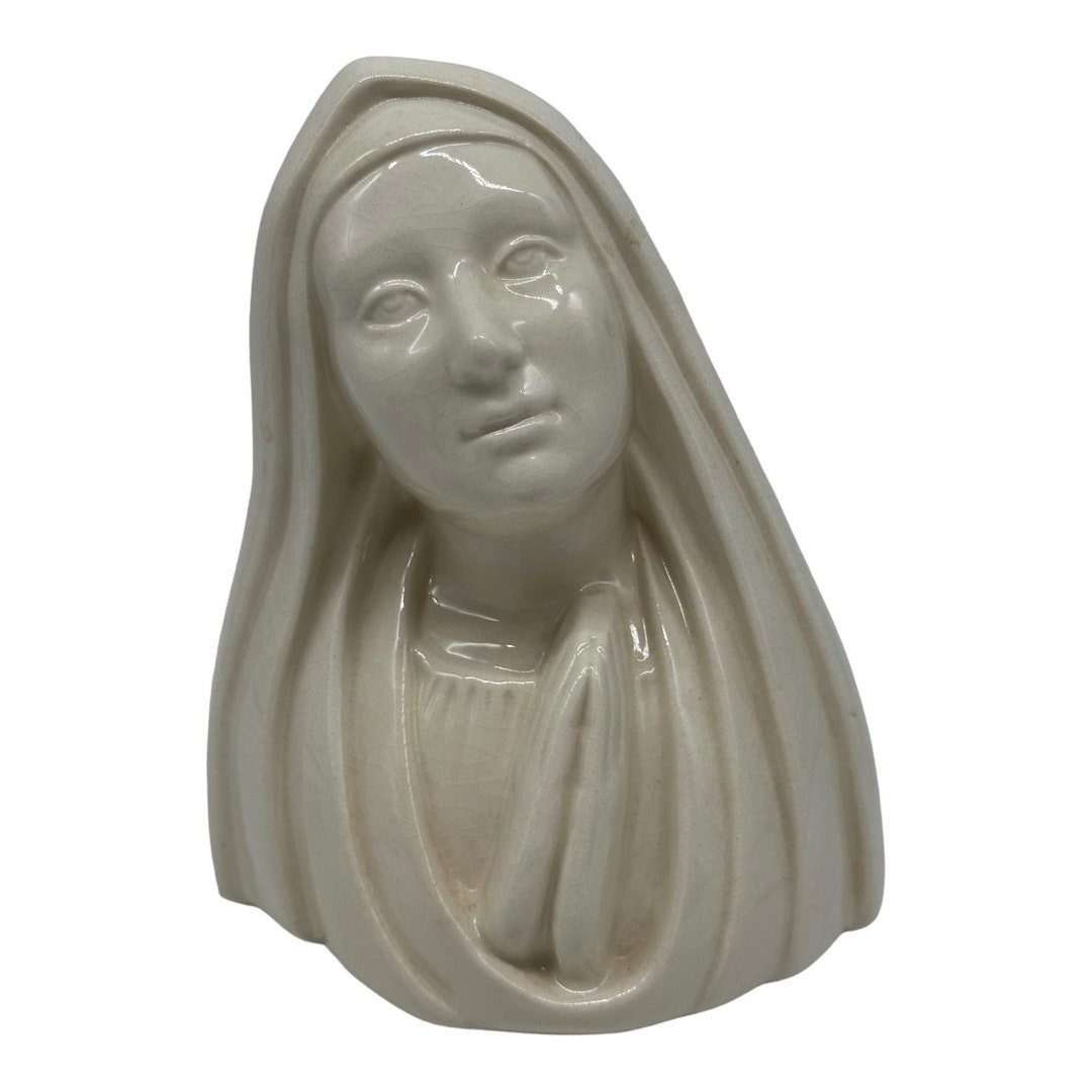 Vintage 1970s Ceramic Blessed Mother Virgin Mary Ivory Cream Planter 6 ...