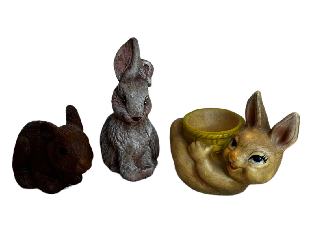 3 Assorted Vintage Ceramic Brown Bunny Rabbits Hand Painted Easter ...