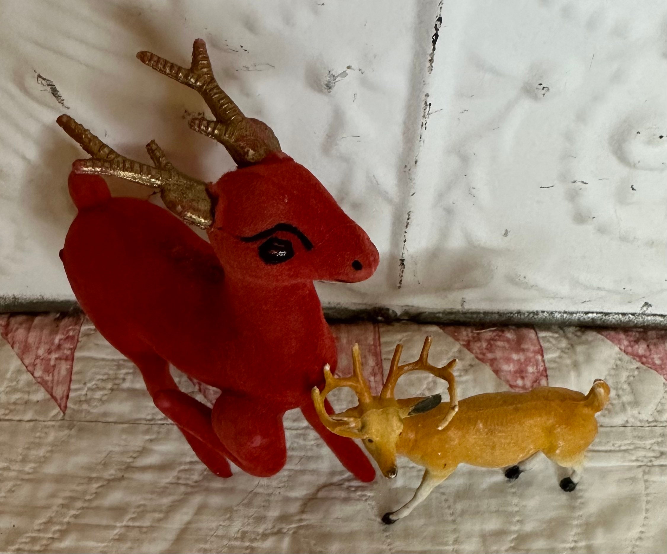 Vintage Red Velvet Deer Reindeer & Plastic Buck Christmas - Etsy