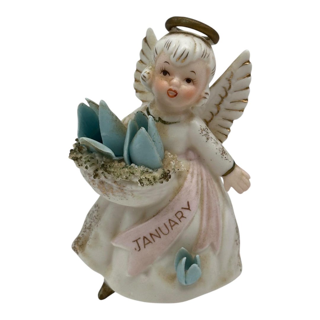 Vintage Lefton Birthday Angel January Ceramic Bisque Figurine #3332 4 ...