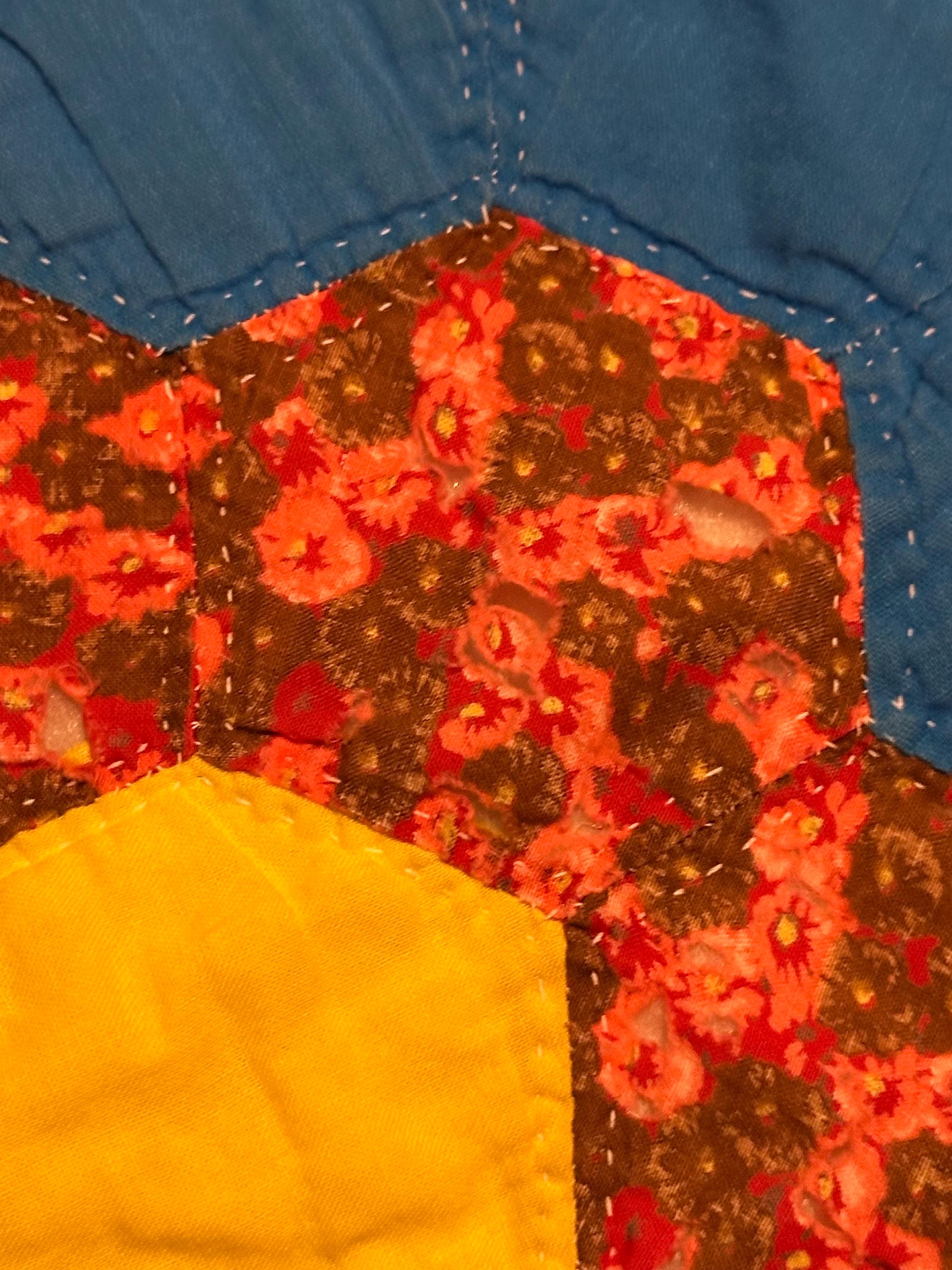 Vintage Cutter Quilt Piece 17” X 20” Grandma’s Flower Garden Large ...