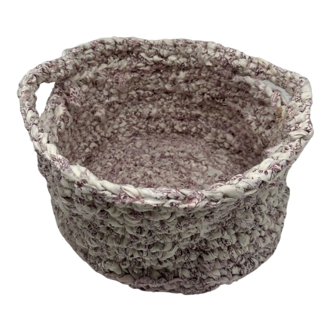 Vintage Handmade Rolled Rag Fabric Braided Basket Farmhouse Cottage 2 ...