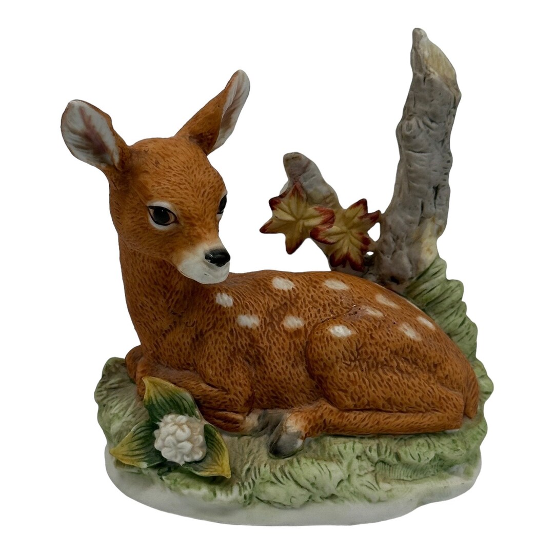 Vtg HOMCO Deer Doe Forest Flowers Fawn Figurine Porcelain #8879 Home ...