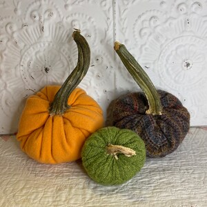 NEW Set of 3 Handmade Fall Autumn Wool & Sweater Fabric Pumpkins ...