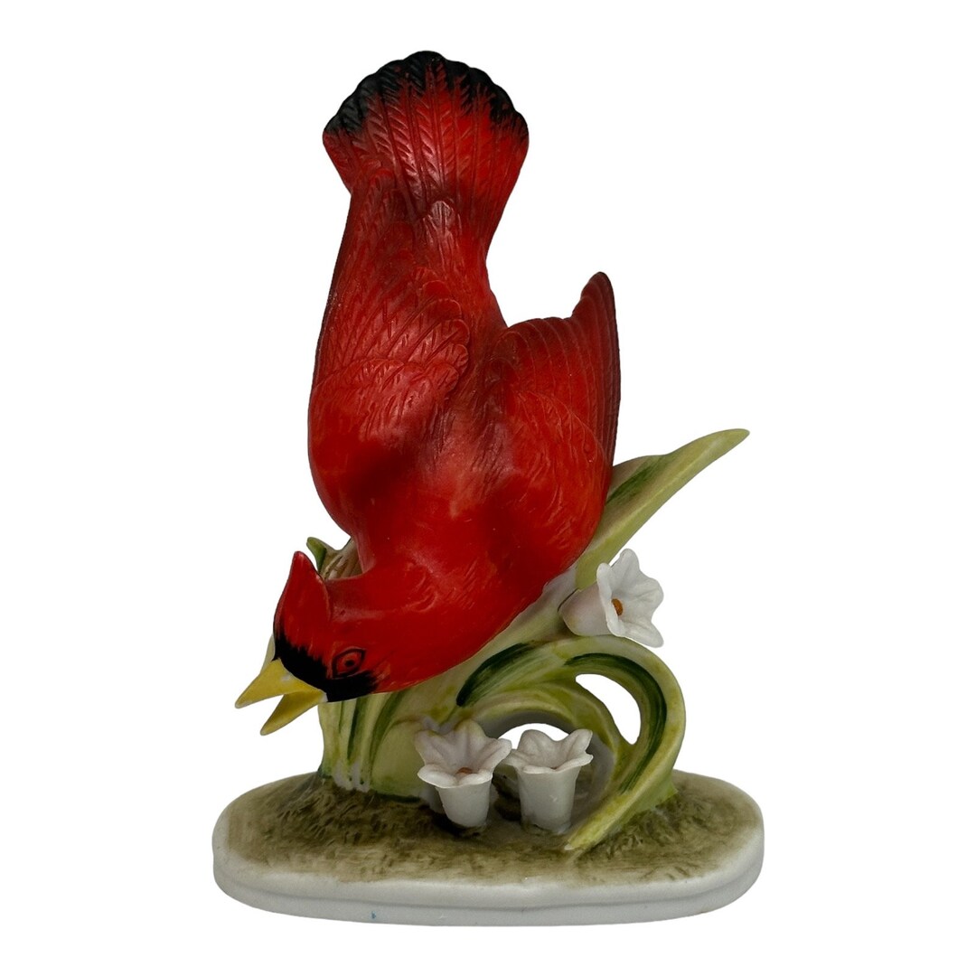 Vintage Lefton China Hand Painted Cardinal Figurine Head Down KW464 ...