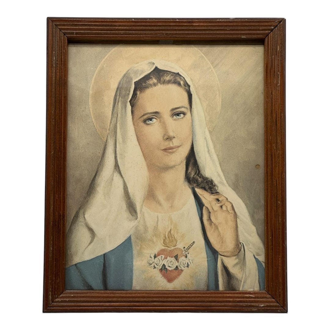Vintage Immaculate Heart of Mary by William E. Luberoff Wood Framed ...