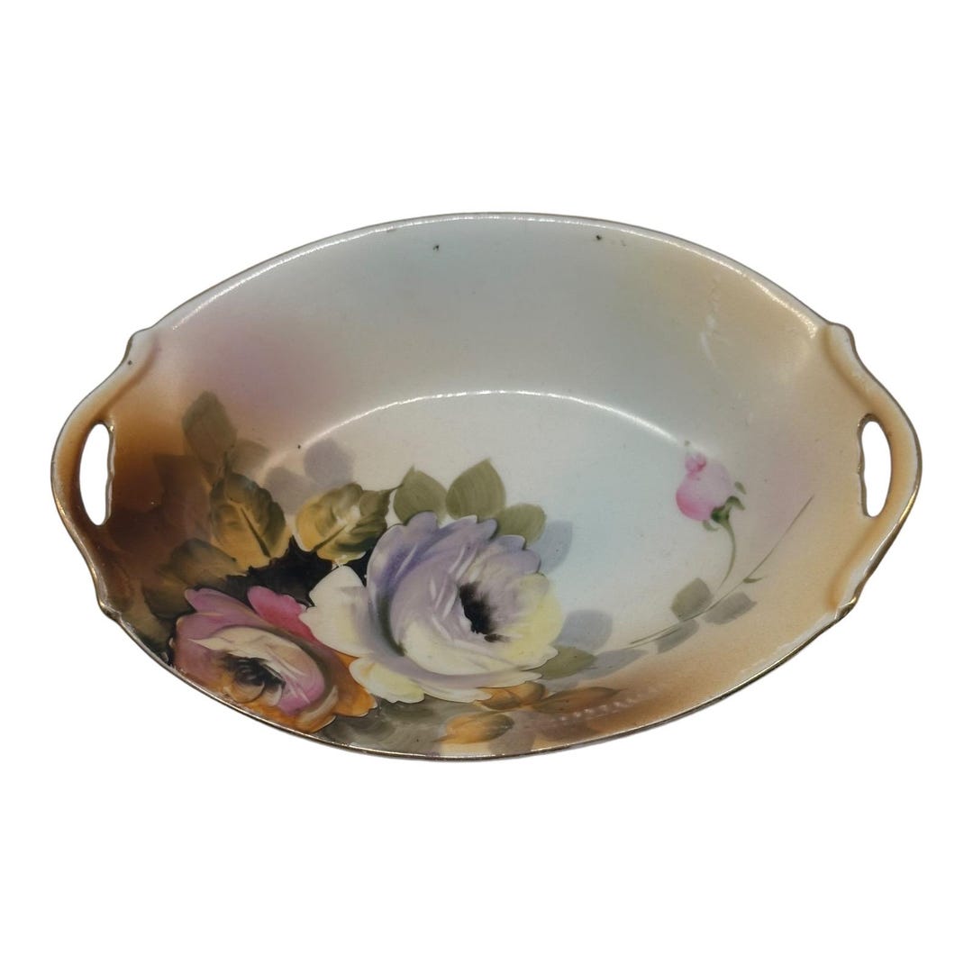 Vintage Beautiful Nippon Hand Painted Roses Floral Dish Bowl W/ Open ...