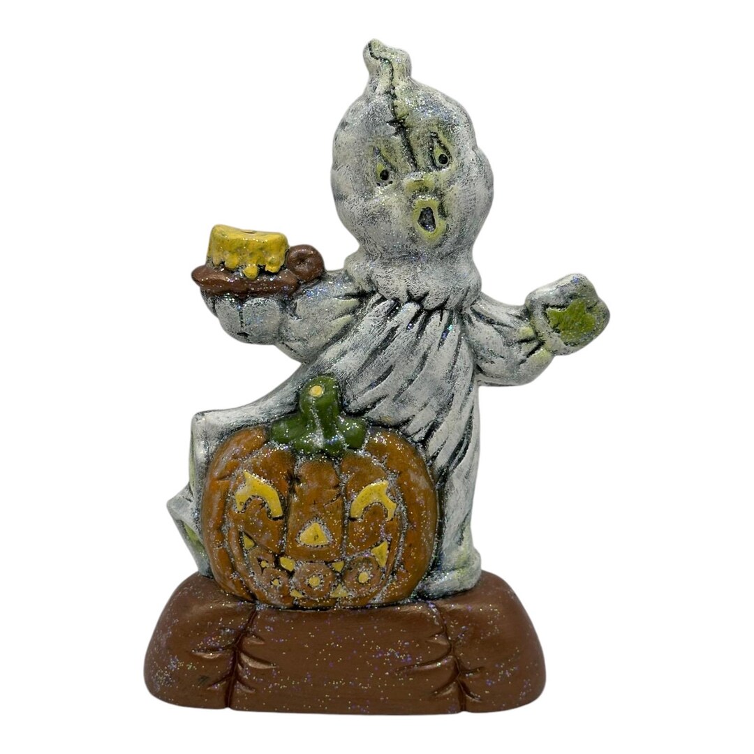 Vintage Nowells Molds 1988 Halloween Ghost With Boo Pumpkin 8" Ceramic ...