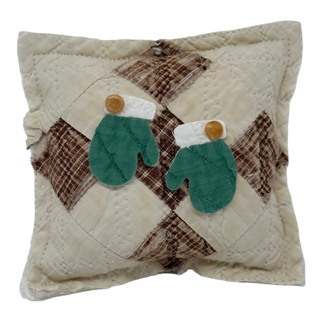 NEW Handmade Christmas Mittens Small Pillow Vintage Quilt Chenille ...