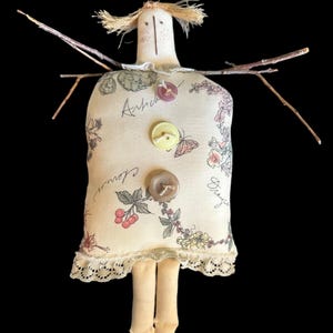 Primitive Folk Art Hand Made Fabric Angel Doll Twig Wings~ooak~11 ...
