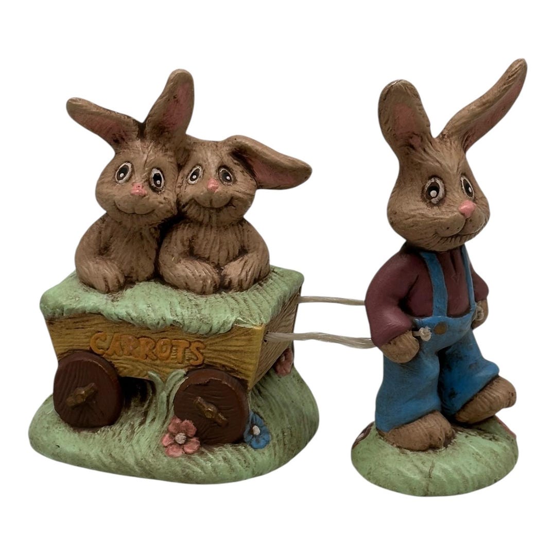 Vintage Spring Bunny Rabbit Pulling Carrot Wagon With Bunnies Ceramic ...