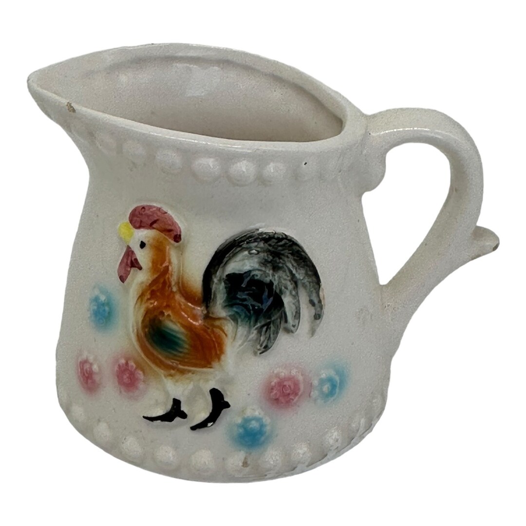 Vintage Ceramic Rooster Chicken Pitcher Style Measuring Cup Japan 1/2 ...