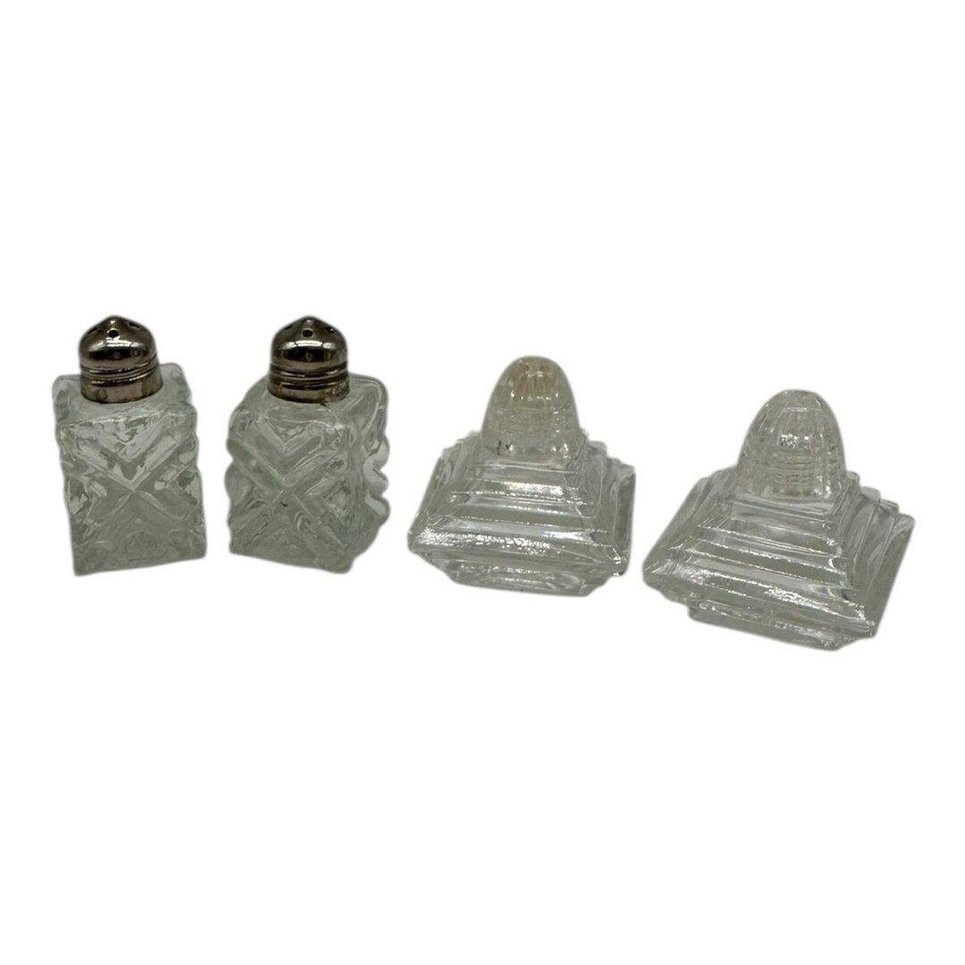 Vintage 2 Sets of Mini Salt and Pepper Shakers Irice Pyramid 1.5" and 1 ...