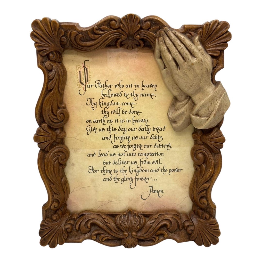 Vintage “the Lords Prayer” 3D Praying Hands Ornate Faux Wood Resin ...
