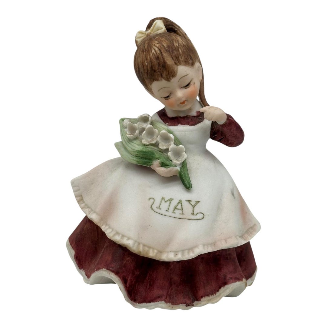 Vintage Lefton May Birthday Girl Purple Violets KW4200 Brown Brunette ...