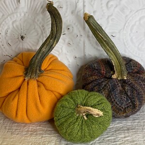 NEW Set of 3 Handmade Fall Autumn Wool & Sweater Fabric Pumpkins ...