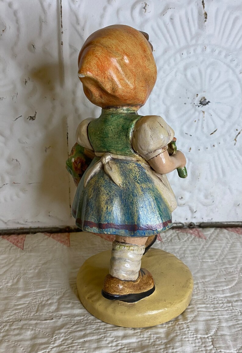 Vintage Girl With Flowers Figurine Statue Hummel Like Ceramic - Etsy