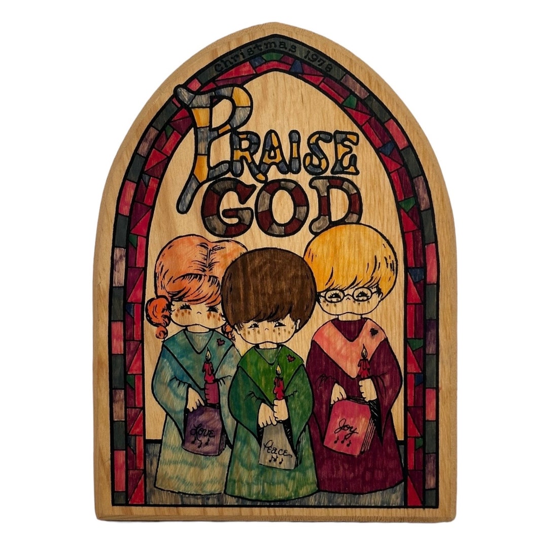 Vintage 70’s Mod Wood Wall Plaque ~ Christmas 1978 ~ Praise God ~ Peace ...