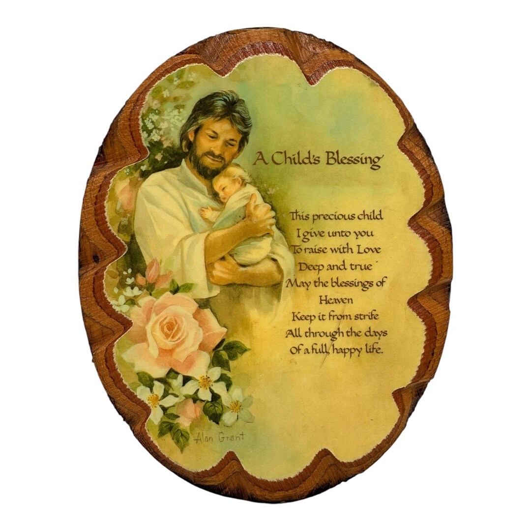 Vtg Wooden Decoupage Jesus Holding Baby~a Child's Blessing~nursery Wall ...