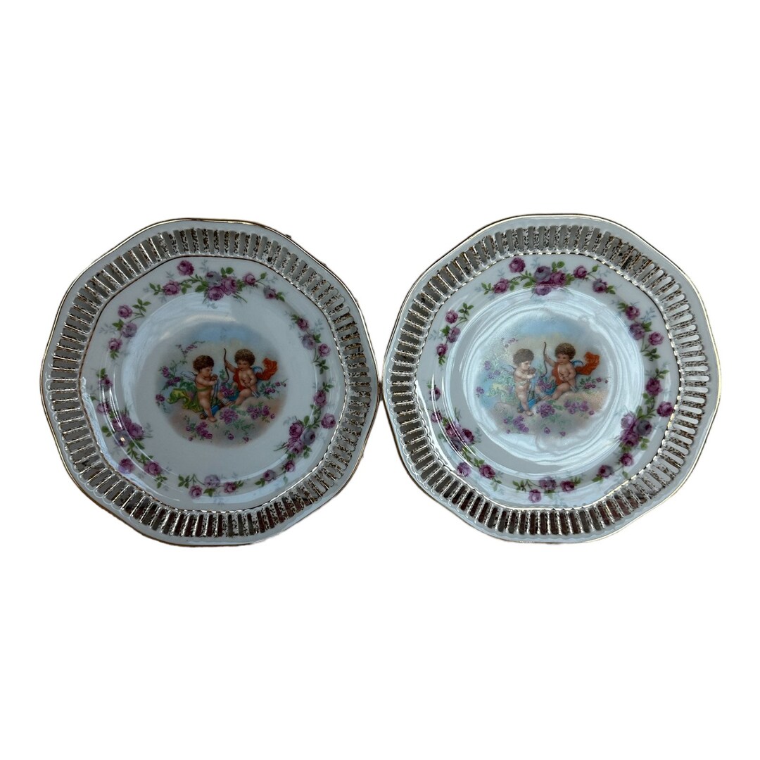 2 Vintage HMS Royal Hanover Germany Cherubs Roses Reticulated Dessert ...