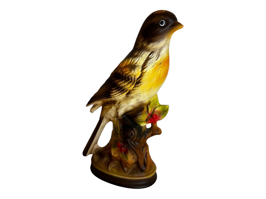 Vintage Beautiful Ceramic Robin Bird on Tree Stump Figurine Handpainted ...