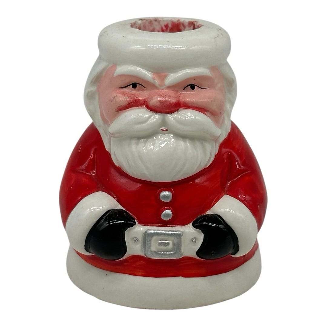 Vintage MCM Ceramic Santa Candle Holder Collectible Christmas Holiday ...
