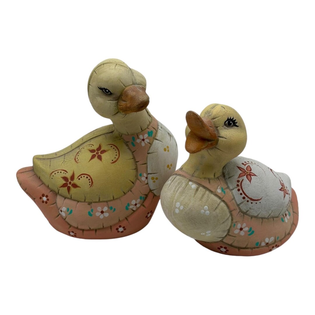 Vintage 2 Yellow Peach Baby Ducks Ducklings Ceramic Figurines ...