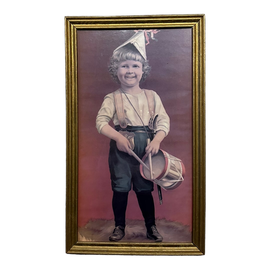 Antique Little Drummer Boy Lithograph Print in Gold Wood Frame 14” X 24 ...