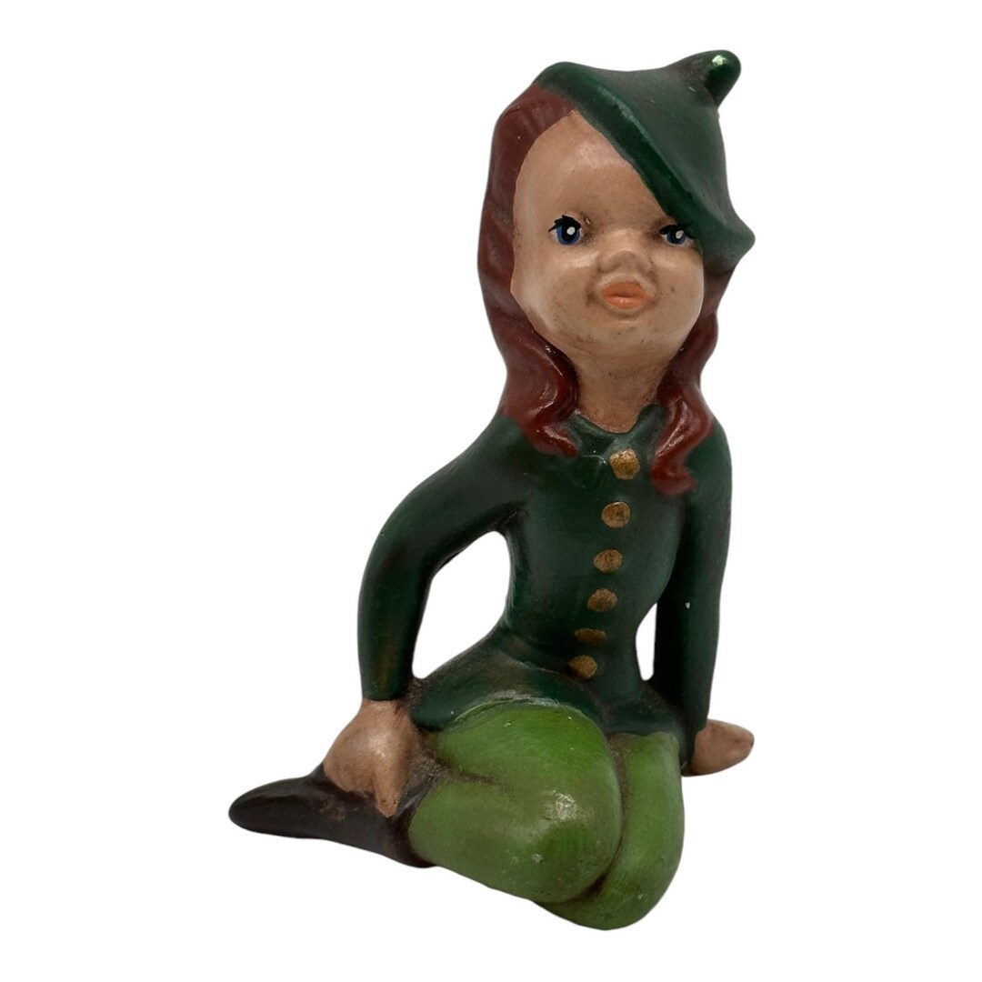 Vintage Ceramic Sitting Elf Pixie Sprite Figurine Reddish Brown Hair 3. ...