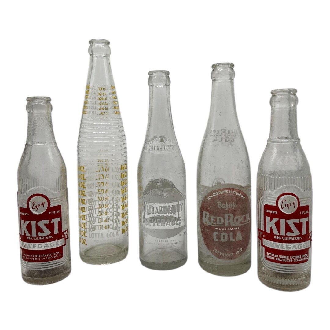 Lot of 5 Vintage Glass Soda Pop Bottles~kist~red Rock Cola~old Colony ...