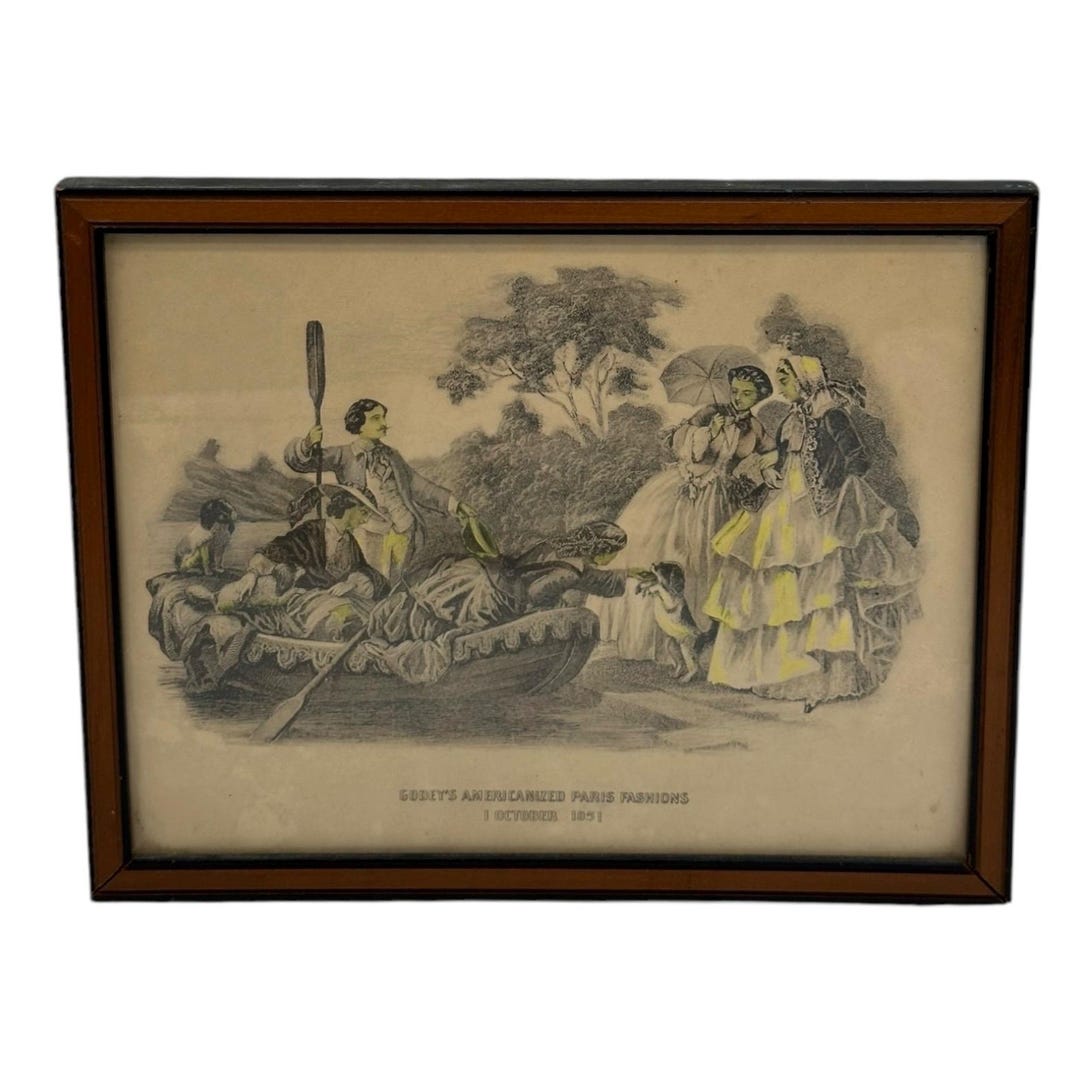 Antique Vintage Framed Print Godey's 1851 Paris Fashions Americanized 9 ...