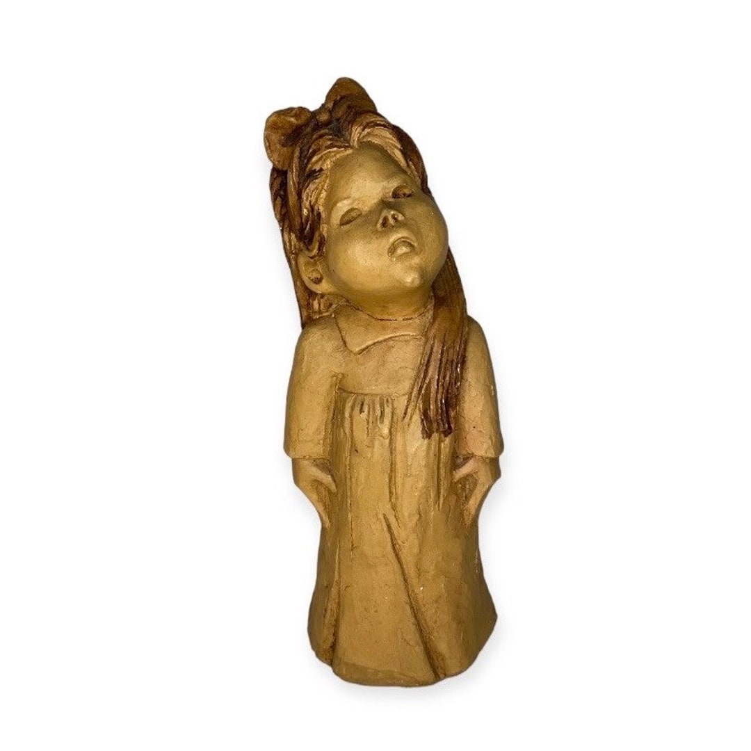 Vintage Lee Bortin Originals Gazing Girl With Bow Figurine Tan Brown 8. ...