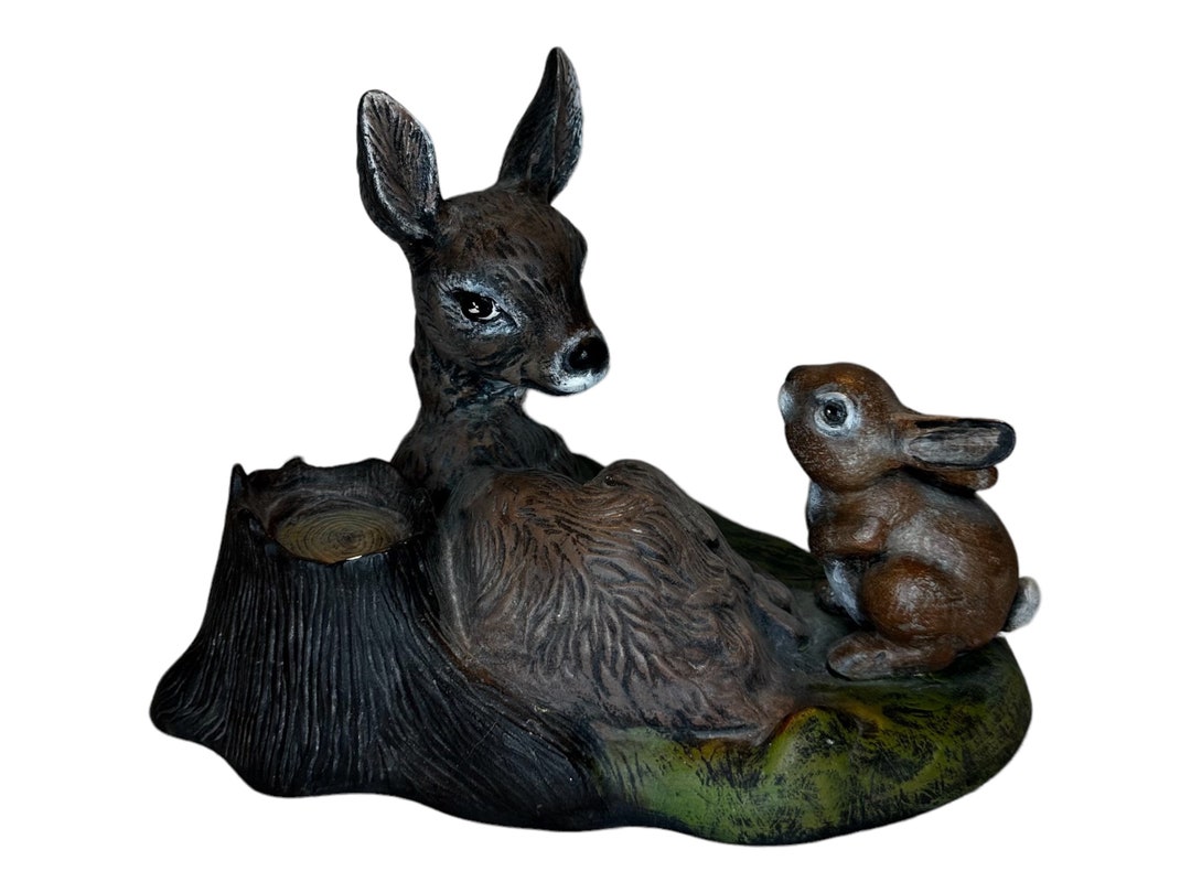 Vintage Ceramic Brown Bunny Rabbit and Dear Fawn Hand Painted Beautiful ...