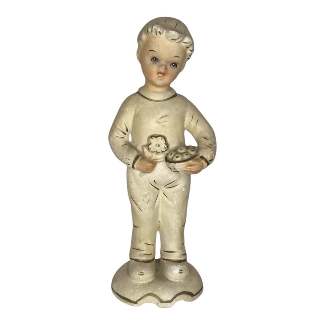 Vintage Ceramic Boy Figurine Hummel-like 8” Tall Unmarked Hand Painted ...