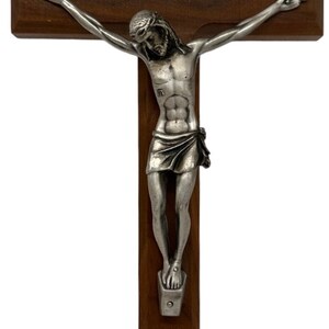 Vintage Hard Wooden Cross Crucifix Pewterchrist Religious Wall Hanging ...